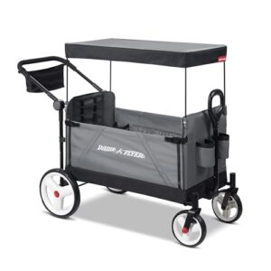 radio flyer city luxe stroll ‘n wagon, grey with parent caddy and internal storage pockets, for 1+ years