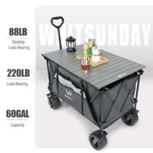 Whitsunday Heavy Duty Collapsible Wagon Cart,Folding Outdoor Wagon,Utility Camping Park Wagon Cart with Aluminum Table Plate (Grey)