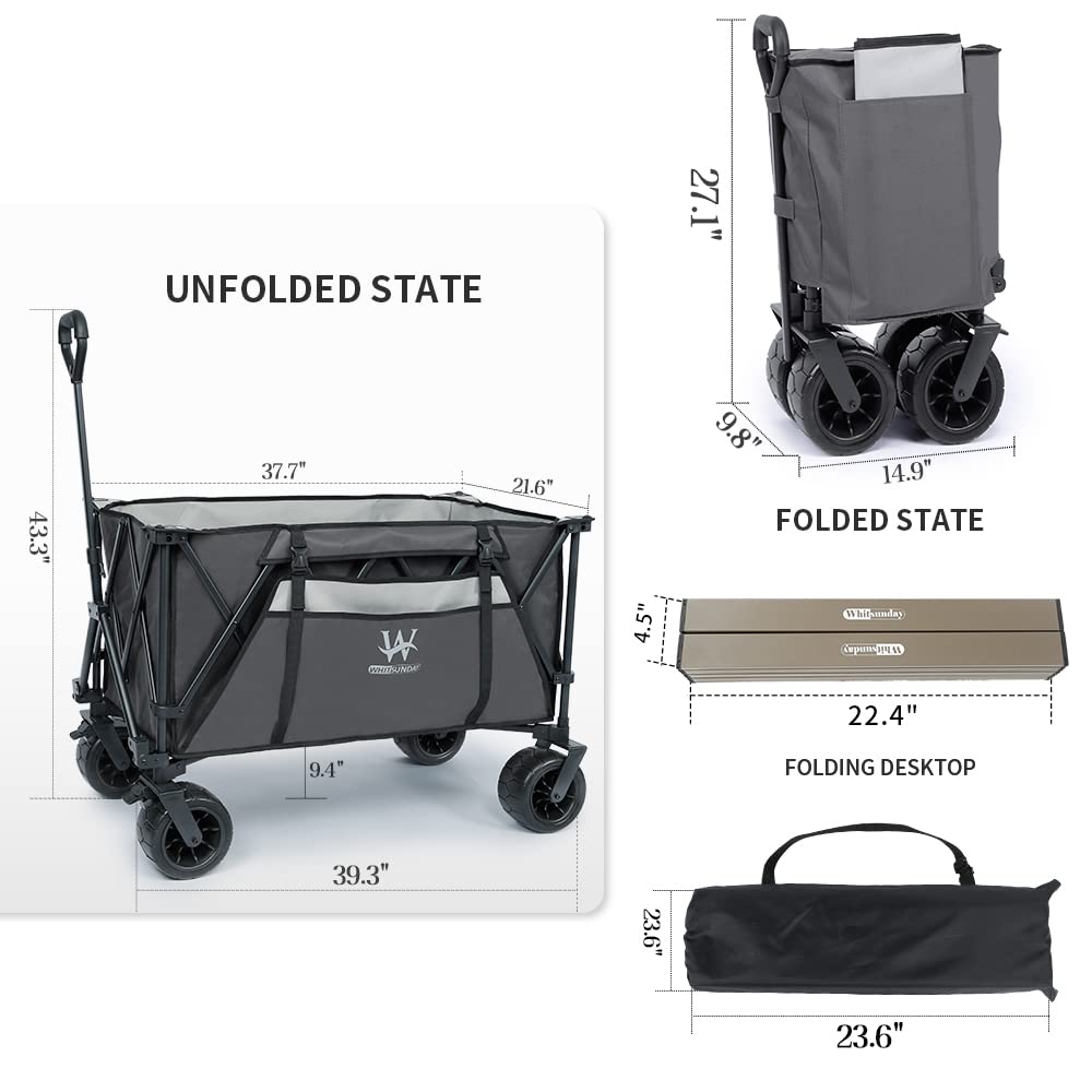 Whitsunday Heavy Duty Collapsible Wagon Cart,Folding Outdoor Wagon,Utility Camping Park Wagon Cart with Aluminum Table Plate (Grey)