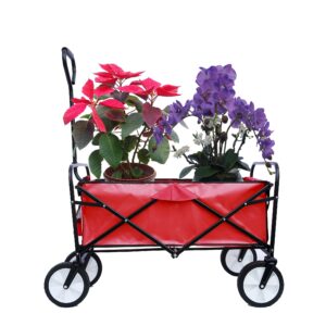 canvas wagon with wheels foldable, collapsible folding wagon utility cart foldable heavy duty all terrain wagon for outdoor, camping, beach, garden, grocery (red)