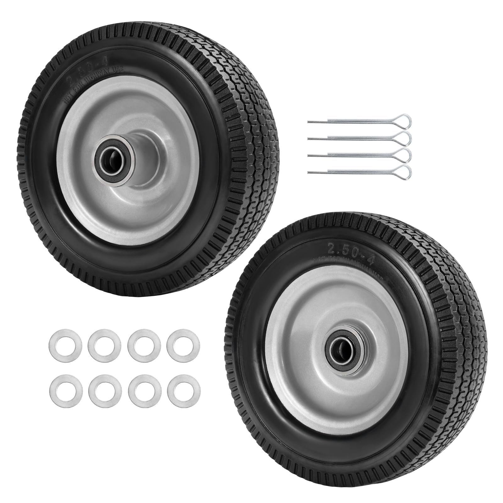 LTNICER 10" Solid PU Tires and Wheels,2-Pack Tires 4.10/3.50-4 Flat Free Tubeless Tire Replacement Wheels for Garden Cart, Hand Truck, Wheelbarrows- 5/8"Axle Bore Hole,2 1/4" Offset Hub