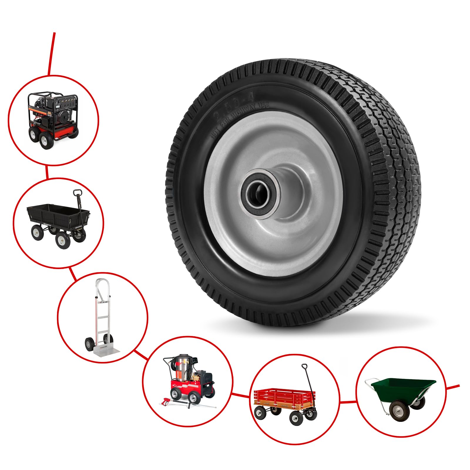 LTNICER 10" Solid PU Tires and Wheels,2-Pack Tires 4.10/3.50-4 Flat Free Tubeless Tire Replacement Wheels for Garden Cart, Hand Truck, Wheelbarrows- 5/8"Axle Bore Hole,2 1/4" Offset Hub