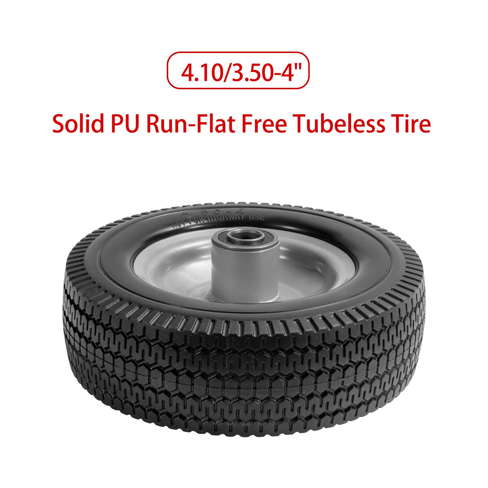 LTNICER 10" Solid PU Tires and Wheels,2-Pack Tires 4.10/3.50-4 Flat Free Tubeless Tire Replacement Wheels for Garden Cart, Hand Truck, Wheelbarrows- 5/8"Axle Bore Hole,2 1/4" Offset Hub