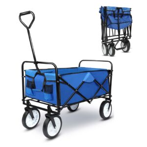 gpoas heavy duty collapsible folding wagon cart utility outdoor camping shopping garden cart with 360° universal wheels & adjustable handle,176lbs/80kg load capacity,blue