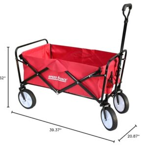 SPEEDFORCE Collapsible Folding Wagon, Utility Beach Wagon Cart, Side Pockets and Adjustable Handlebar, All Terrain Stroller Wagon for Outdoor Activities, Camping, Garden. Red