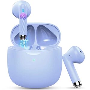 wireless earbuds, bluetooth 5.3 headphones in ear with noise cancelling mic, earbuds stereo bass, ip7 waterproof sports earphones, 32h playtime usb c charging ear buds purple for android ios