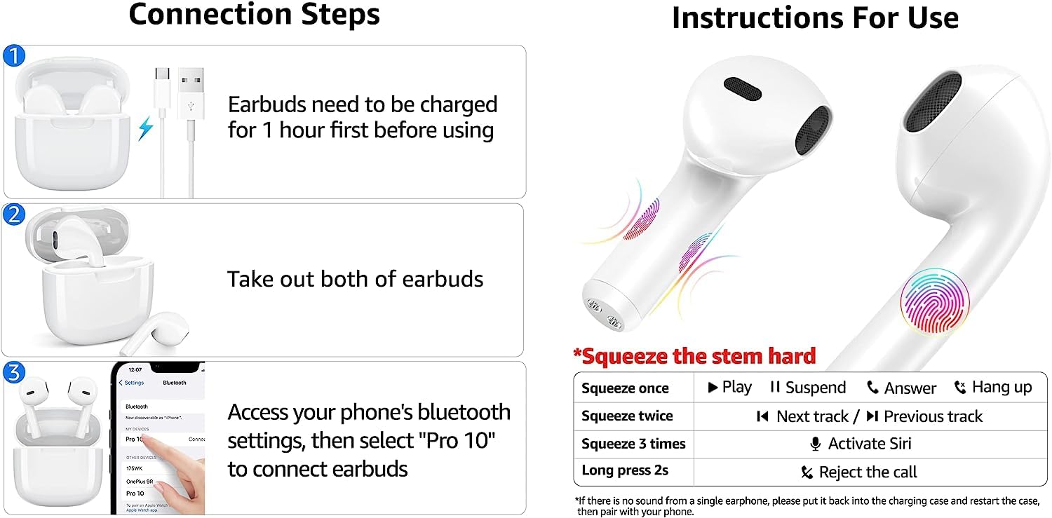 Wireless Earbuds, Bluetooth Earbuds Touch Control Stereo Sound Bluetooth Headphones with Mic, 35H Playtime IPX7 Waterproof Wireless Ear Buds with Type C Charging Case for airpod iPhone Android iOS