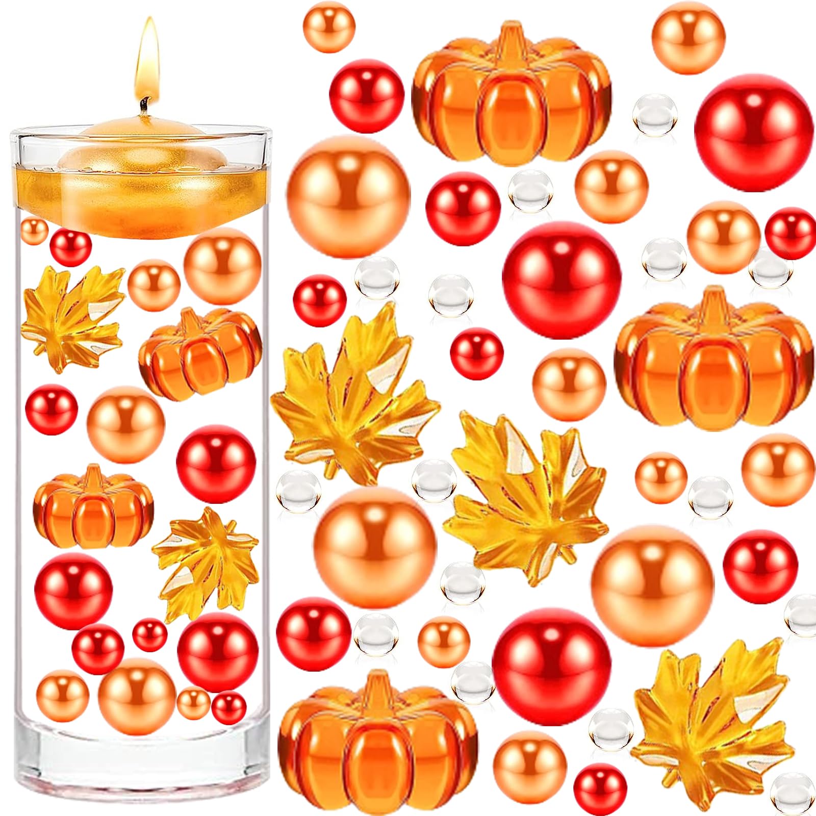 10111pcs Thanksgiving Vase Filler Set Faux Pearl for Vase Filler Fall Pearls Floating Candle Centerpiece for Thanksgiving Halloween Fall