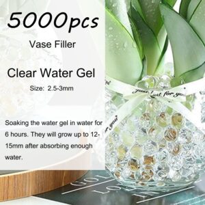 GLBYUNN 5000 Pieces Clear Water Gel Vase Filler Beads Crystal Soil Water Bead Gel, Transparent Water Pearls Gel for Wedding Decoration Vase Filler