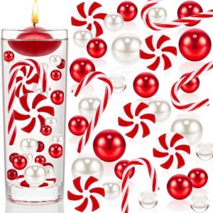 cqueni christmas vase filler 10091 pcs red white floating pearls vase filler beads water beads candy cane christmas vase filler for holiday party decor