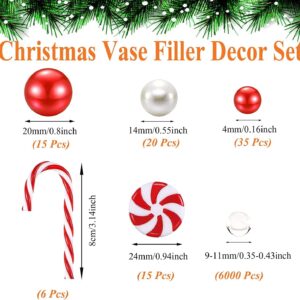 Cqueni Christmas Vase Filler 10091 PCS Red White Floating Pearls Vase Filler Beads Water Beads Candy Cane Christmas Vase Filler for Holiday Party Decor