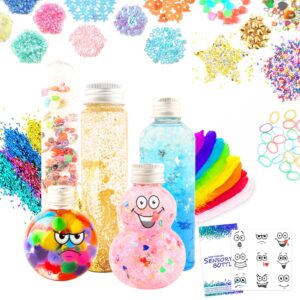 vmnlooking sensory bottles kits for calm down corner supplies magic mixies sensory toys for toddlers1-3 kids with glitter, 5 fun shaped containers