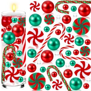 ximishop 7106pcs christmas vase filler,green red candy cane vase filler floating pearls candles clear beads pearl beads for christmas holiday home decoration