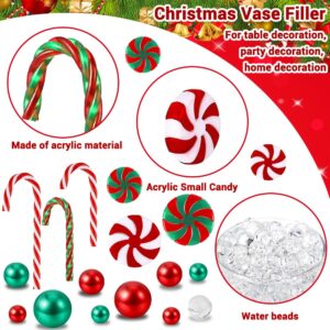 XIMISHOP 7106pcs Christmas Vase Filler,Green Red Candy Cane Vase Filler Floating Pearls Candles Clear Beads Pearl Beads for Christmas Holiday Home Decoration