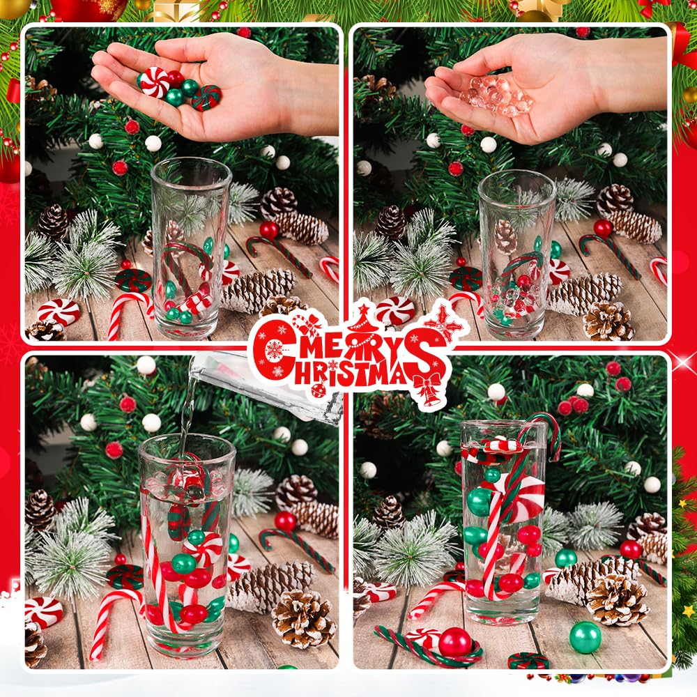 XIMISHOP 7106pcs Christmas Vase Filler,Green Red Candy Cane Vase Filler Floating Pearls Candles Clear Beads Pearl Beads for Christmas Holiday Home Decoration