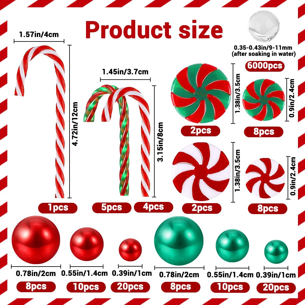 XIMISHOP 7106pcs Christmas Vase Filler,Green Red Candy Cane Vase Filler Floating Pearls Candles Clear Beads Pearl Beads for Christmas Holiday Home Decoration