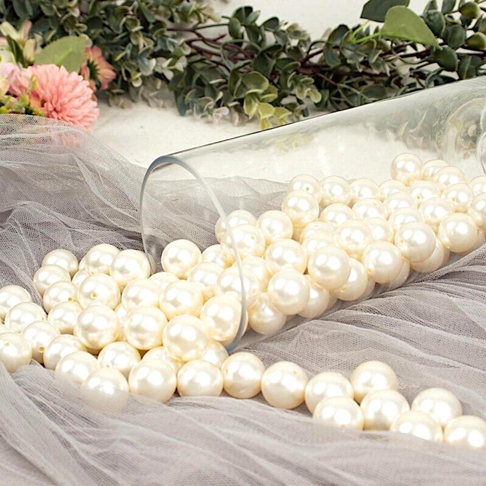 White Floating Pearls | 150PCS White Pearls Bead for Centerpieces Vases, White No Hole Beads | 8/14/20 mm Floating Beads | White Vase Fillers, Vase Filler Pearl Party Decor