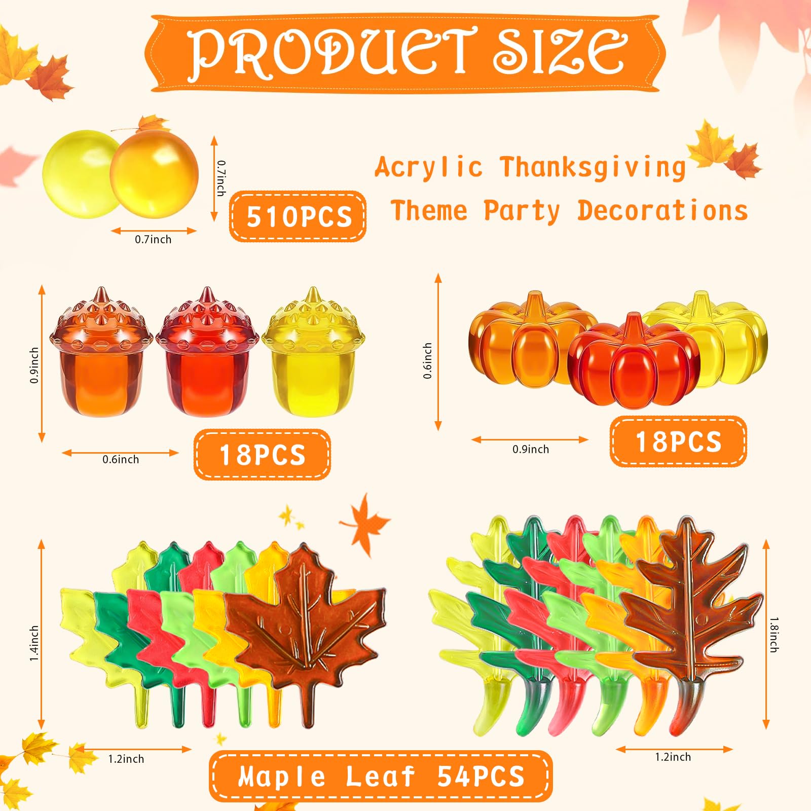 Japior Fall Vase Filler Decorations 90Pcs Acrylic Fall Leaves Pumpkin Marbles Pine Cones 510Pcs Water Beads Decor Centerpiece Table Decorations for Thanksgiving Halloween Autumn