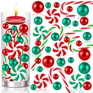 htznhxt 120 pcs christmas vase filler, green red candy cane pearl beads, faux pearls for vase home table party decor