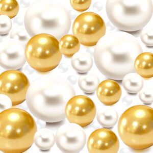 200 pieces floating no hole pearls and 10000 pieces transparent water gels,floating beads pearls for vases,pearl decor(creamy white,yellow)