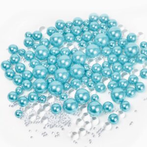 240Pieces Floating NO Hole Pearls Beads for Vases and 2300PCS Water Beads,Highlight Pearls Bead Vase Filler,Floating Candle Making,Centerpiece for Vase Party Table Wedding 8/14/20mm(Light Blue)