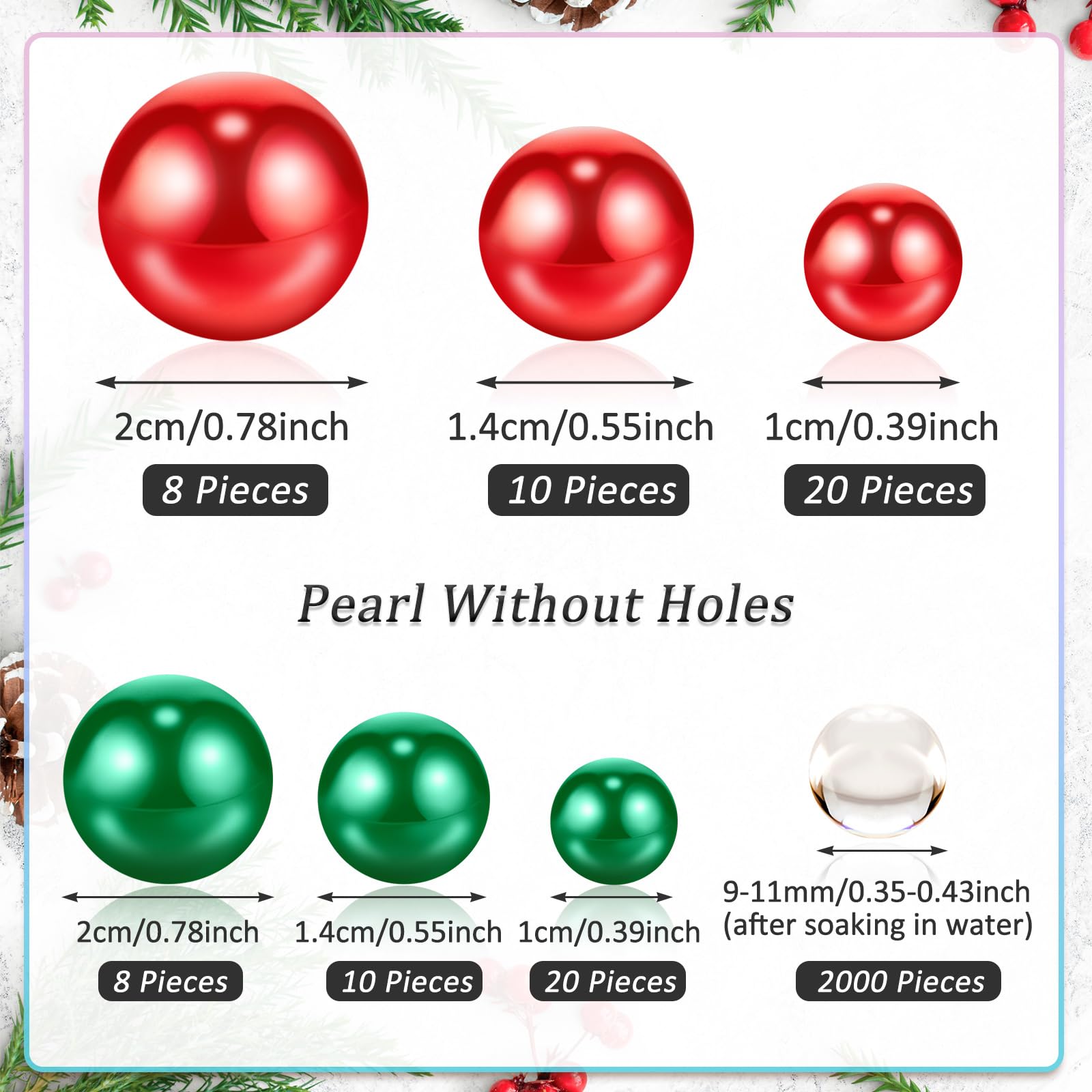 MTLEE 2106 Pieces Christmas Vase Filler Pearl for Vase Filler Pearls for Vases Candyland Pearls Water Gels Beads Candles Centerpiece for Christmas Home Table Party Decor (Elegant Style)