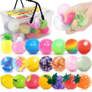 22 pack stress balls set - fruit sensory toys squishy balls for adults - stress relief fidget toys for hand thrapy, calming tool for autism, anxiety, adhd - party favors, classroom prizes