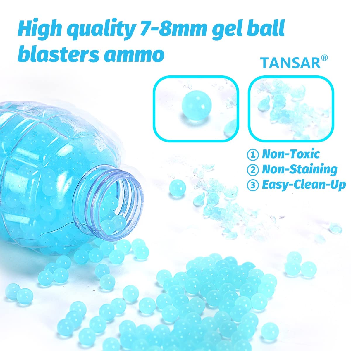 TANSAR Gel Ball Blaster Ammo Splat Orby Gun Refill(7-8 mm,12 packs,10,000 Pieces Per Pack), 7.5mm Gel Splatter Bullets, Compatible with Gel Gun Blaster, for Ages 14+