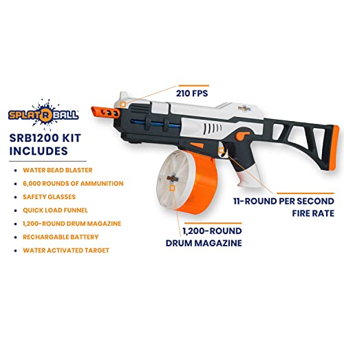 SplatRball SRB1200 Full Auto Rechargeable Battery Powered Water Bead Gel Ball Blaster Kit. Splatter Ball Gun.Electric Water Blaster able to Shoot 11 Rounds per Second!