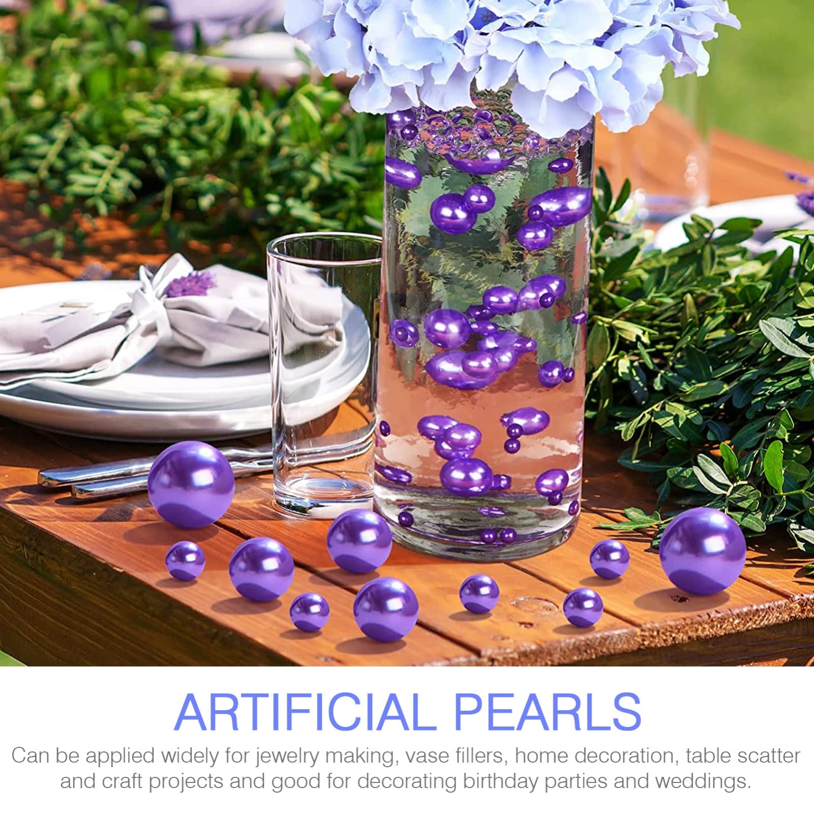 No Hole Floating Pearls Gems Purple Glossy Faux Pearls for Vase Filler Wedding Table Scatter Makeup Holder 125pcs