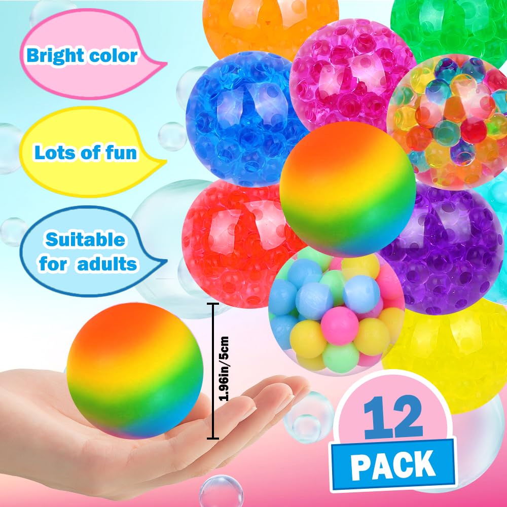 DULEFUN Stress Balls 12pcs Squishy Balls for Adults Stress Relief Squeeze Fidget Balls Set for Party Favors Gifts