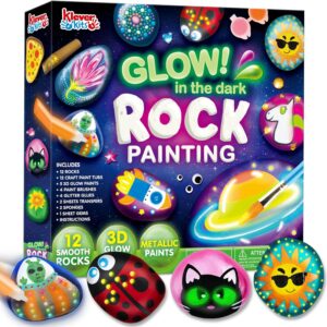 joyin 12 rock painting kit- glow in the dark rock kit, arts and crafts for kids ages 6-12, art supplies, kids craft paint kits, arts & crafts toy for boys girls birthday party gift