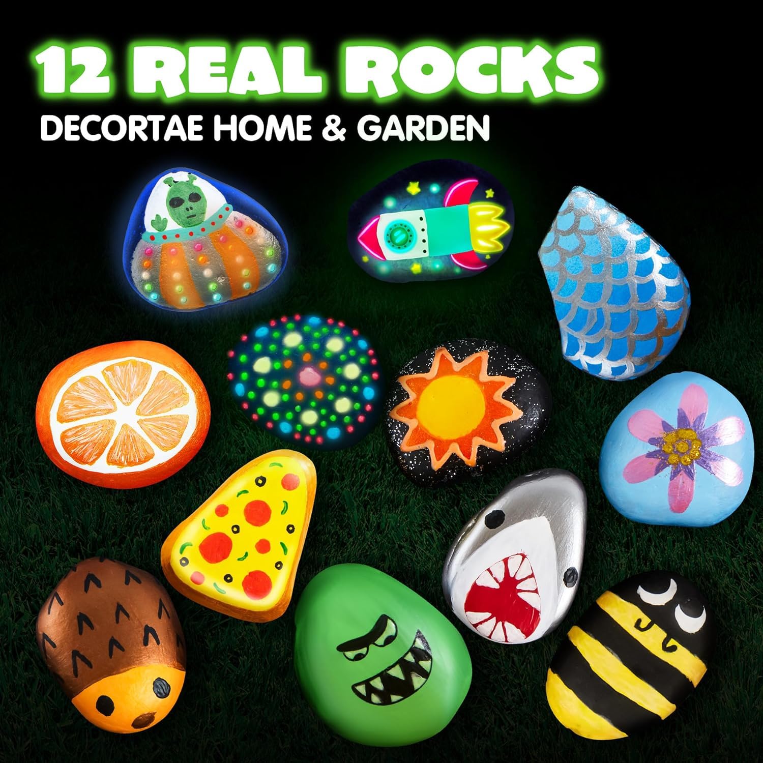 JOYIN 12 Rock Painting Kit- Glow in The Dark Rock Kit, Arts and Crafts for Kids Ages 6-12, Art Supplies, Kids Craft Paint Kits, Arts & Crafts Toy for Boys Girls Birthday Party Gift