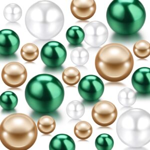 jadive 200 pieces pearl for vase filler pearl beads vase centerpieces no hole pearl vase makeup beads brushes holder for home wedding table decor, 10/14/20/30 mm(gold, green, white)