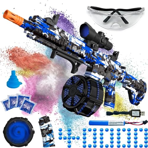 Electric Gel Ball Blaster, High Speed Automatic Splatter Ball Blaster with 40000+ and Goggles, JIFTOK Rechargeable Splatter Ball Toys for Outdoor Activities Shooting Game Party Favors-Blue