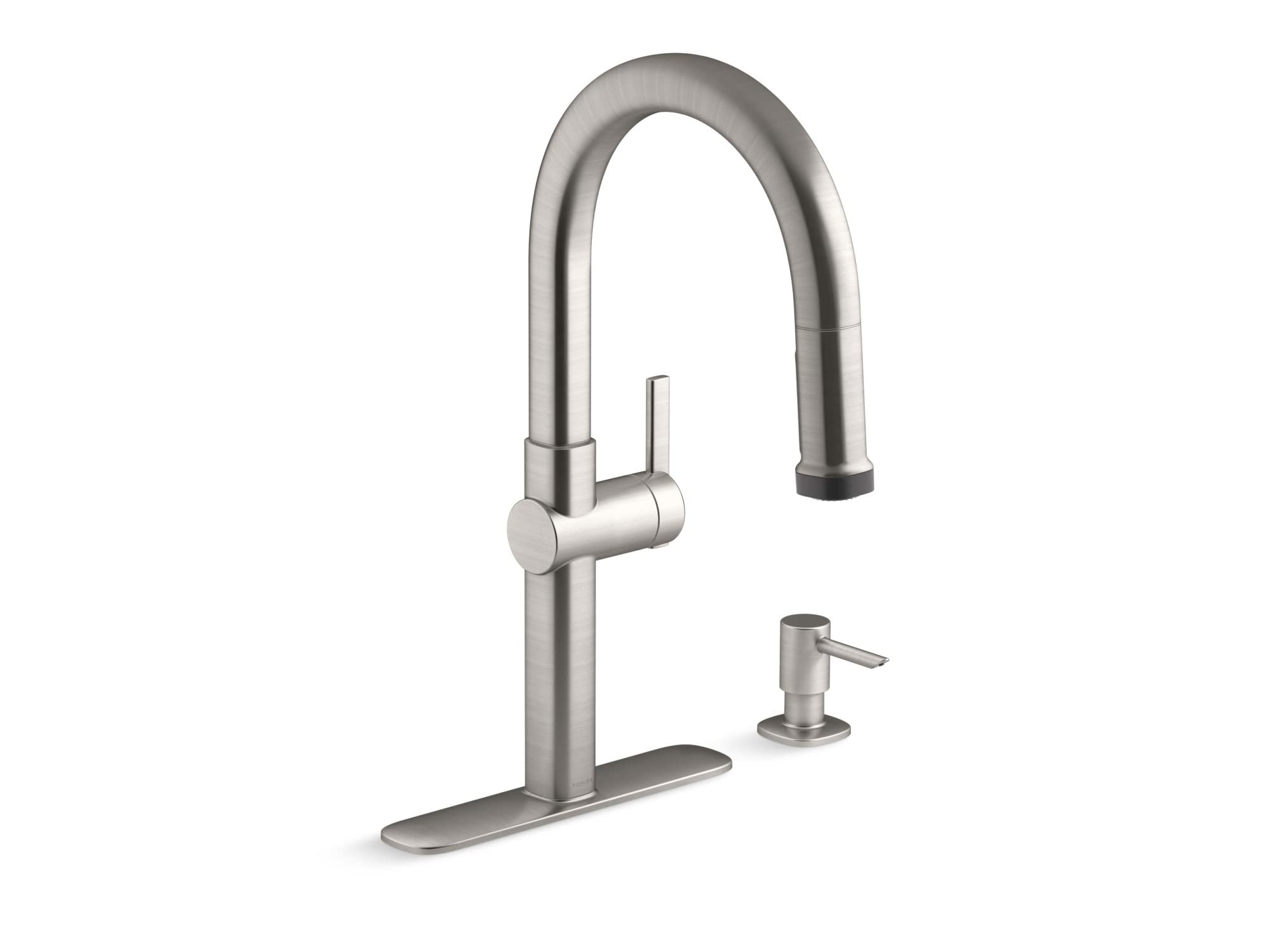 Kohler R22153-SD-VS Rune Single Handle Kitchen Faucet with Pull Down Sprayer and Soap Dispenser, Vibrant Stainless