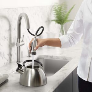 Kohler R22153-SD-VS Rune Single Handle Kitchen Faucet with Pull Down Sprayer and Soap Dispenser, Vibrant Stainless