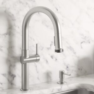 Kohler R22153-SD-VS Rune Single Handle Kitchen Faucet with Pull Down Sprayer and Soap Dispenser, Vibrant Stainless