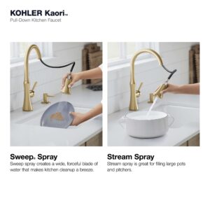 Kohler R28706-SD-2MB Kaori Single Handle Kitchen Faucet with Pull Down Sprayer and Soap Dispenser, Vibrant Brushed Moderne Brass