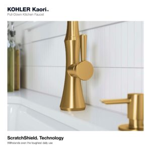 Kohler R28706-SD-2MB Kaori Single Handle Kitchen Faucet with Pull Down Sprayer and Soap Dispenser, Vibrant Brushed Moderne Brass