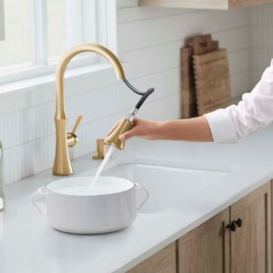 Kohler R28706-SD-2MB Kaori Single Handle Kitchen Faucet with Pull Down Sprayer and Soap Dispenser, Vibrant Brushed Moderne Brass