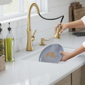 Kohler R28706-SD-2MB Kaori Single Handle Kitchen Faucet with Pull Down Sprayer and Soap Dispenser, Vibrant Brushed Moderne Brass