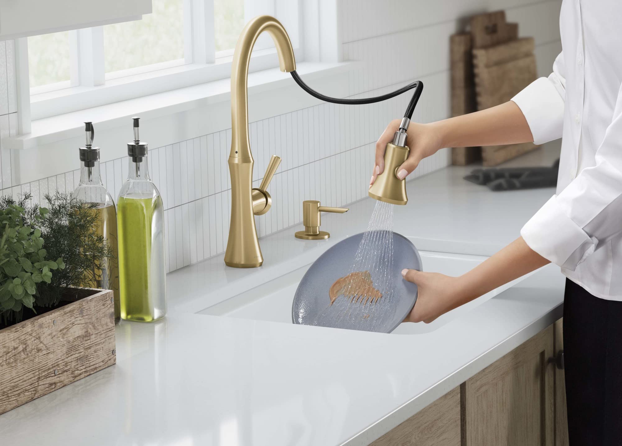 Kohler R28706-SD-2MB Kaori Single Handle Kitchen Faucet with Pull Down Sprayer and Soap Dispenser, Vibrant Brushed Moderne Brass