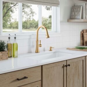 Kohler R28706-SD-2MB Kaori Single Handle Kitchen Faucet with Pull Down Sprayer and Soap Dispenser, Vibrant Brushed Moderne Brass