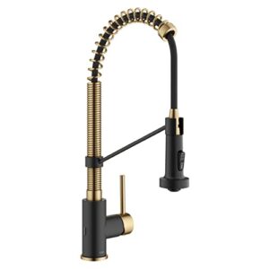 kraus bolden touchless sensor commercial style 2-function single handle pull-down kitchen faucet in brushed brass / matte black, ksf-1610bbmb