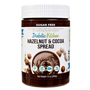 diabetic kitchen sugar free hazelnut cocoa spread - low carb chocolate dessert spread - keto treats & snacks w/ 1 net carb & 9g fiber