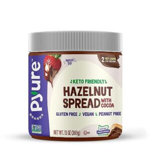 pyure hazelnut spread with cocoa 2 net carbs keto snack gluten-free, peanut free, plant-based hazelnut spread for vegan keto friendly food, 13 ounce (pack of 1)