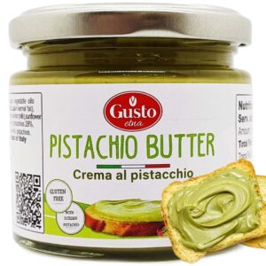 pistachio nut butter, 6.7 oz (190g) sweet sicilian pistachio cream spread, italian pistachio paste, product of sicily, italy, no gmo, gusto etna