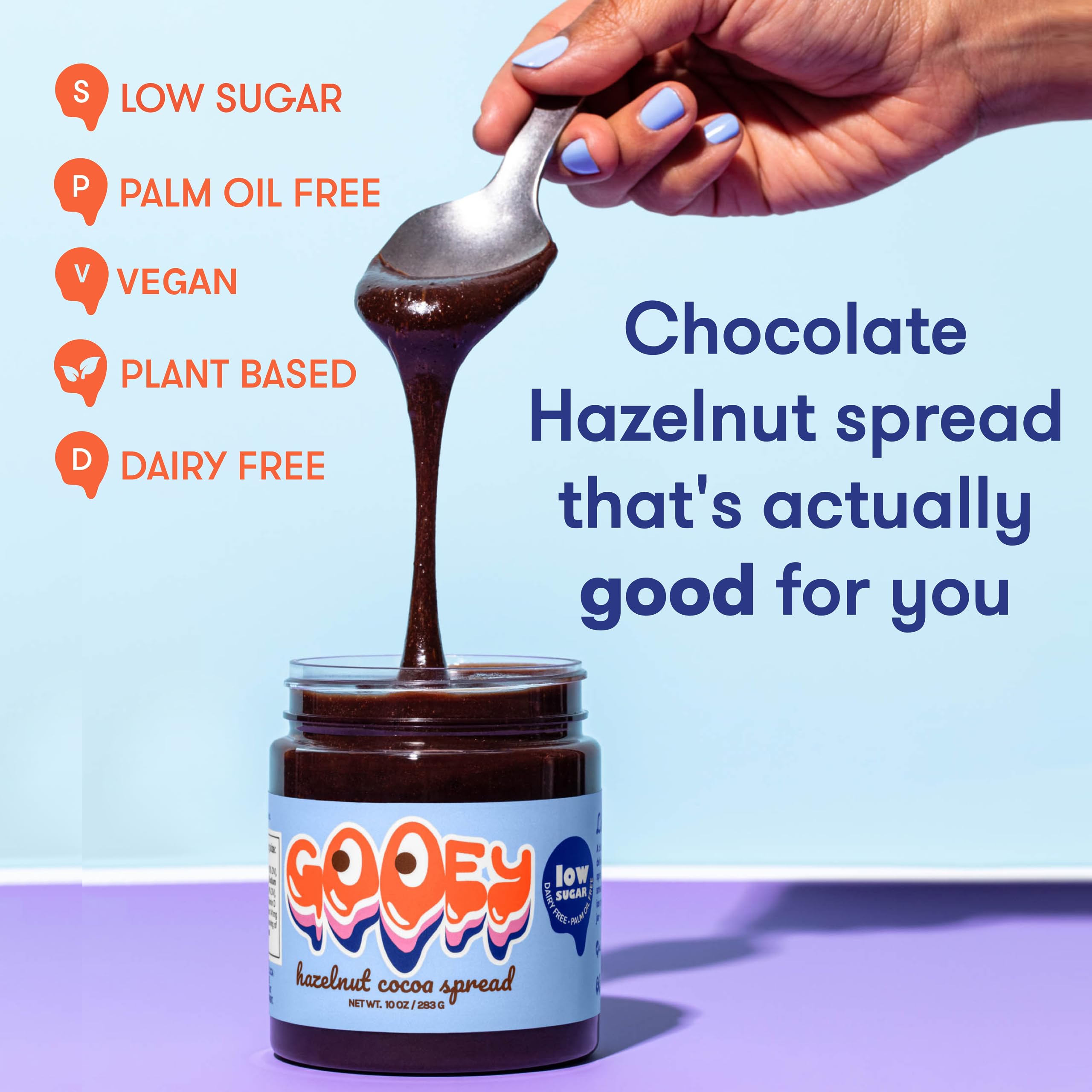 Gooey Hazelnut Cocoa Spread, Better-for-you Nutty Spread that is Gluten Free, Dairy Free, Plant Based & Vegan. Healthy Snack with No Palm Oil, Hazelnut Chocolate Spread, 10 oz Jar