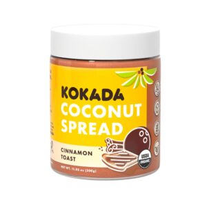 kokada coconut spread, cinnamon toast (11oz jar) - peanut free, school safe snack, organic ingredients, vegan, gluten free spread, peanut butter, sunflower seed & cookie butter alternative